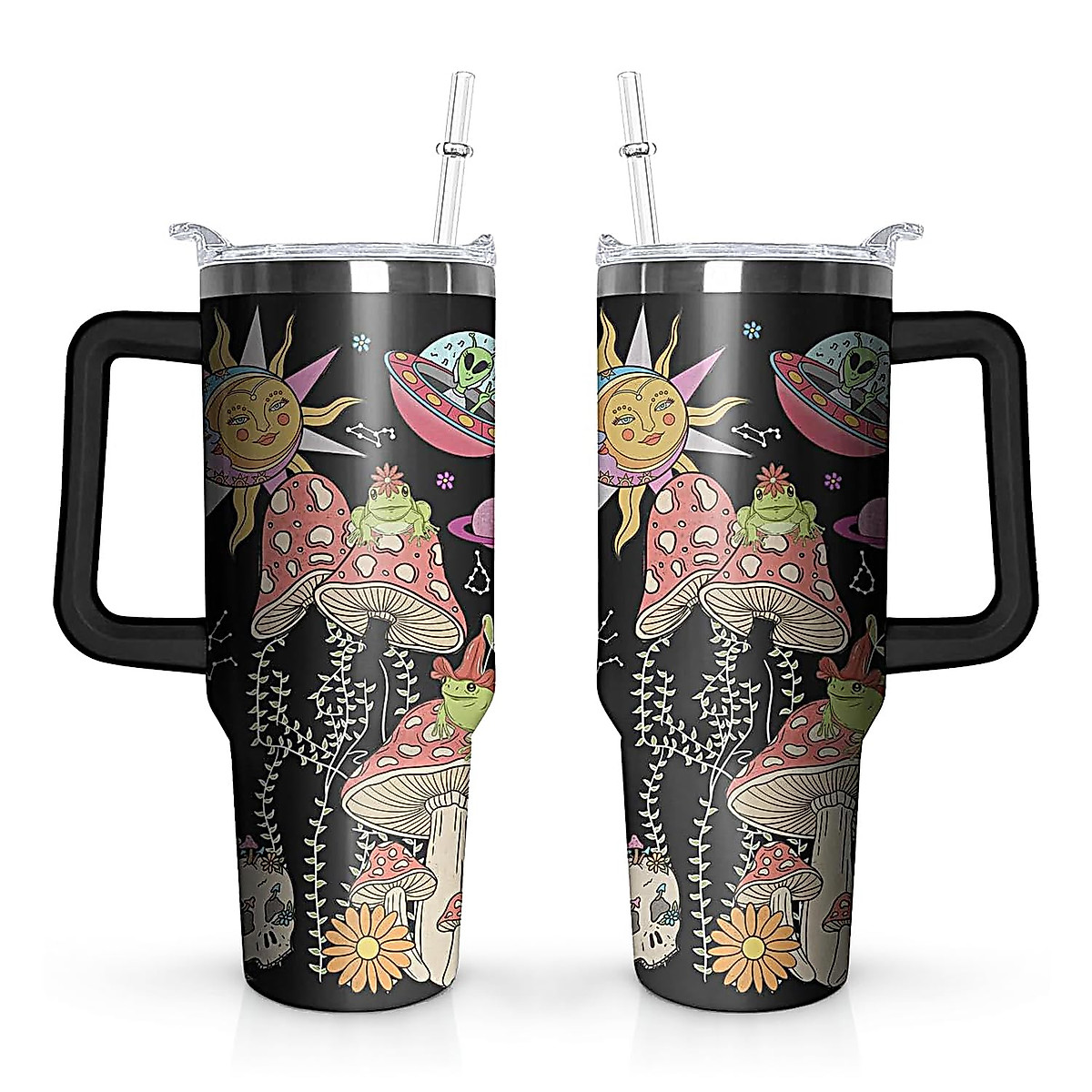 wxmbdzq 40 oz Mushroom Tumbler with Handle and Straw Lid,Leak Proof Travel Stainless Insulated Tumbler,Cup Holder Friendly,Perfect for Outdoor Travel Car and Sports