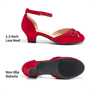 DREAM PAIRS Girls Dress Shoes Closed Toe Low Heels Ankle Strap Pumps for Toddler Little Big Kid Flower Party Wedding Princess,Size 2 Little Kid,RED,SDFL2318K