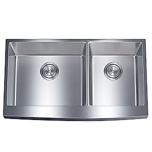 Dowell 10" Deep Apron Front Farmhouse Undermount Double Bowl 35-7/8x20-3/4 Stainless Steel Kitchen Sink (16 Gauge, 6008 3620D)