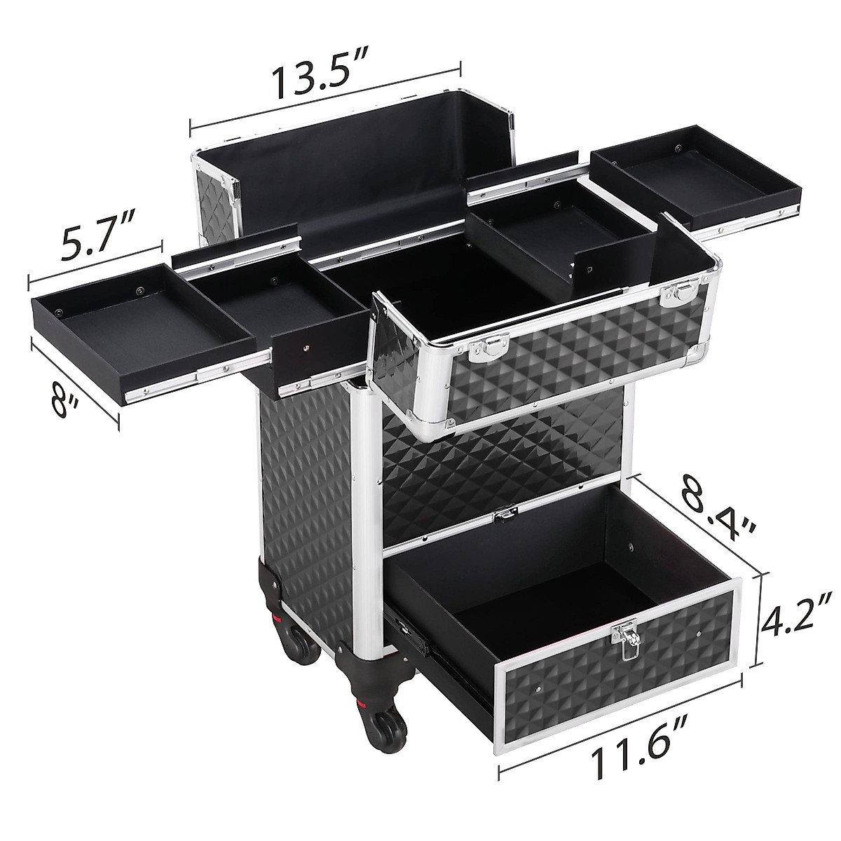 Topeakmart Professional Large Makeup Case, Professional Rolling Cosmetic Organizer Trolley, Portable Travel Makeup Train Case, With Drawer, Locks and Wheels - Black