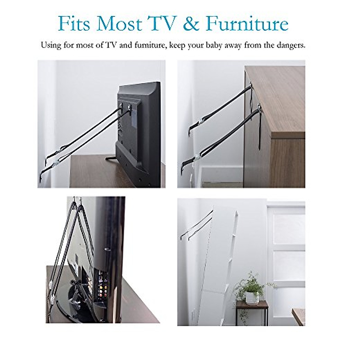 Anti Tip Furniture and TV Safety Straps | Earthquake Proof | Heavy Duty Mount Anchor For Baby Proofing Flat Screen TV, Dressers, Cabinets, Wardrobe, Bookcase | Bolts and Metal Parts Included - 2 Pack