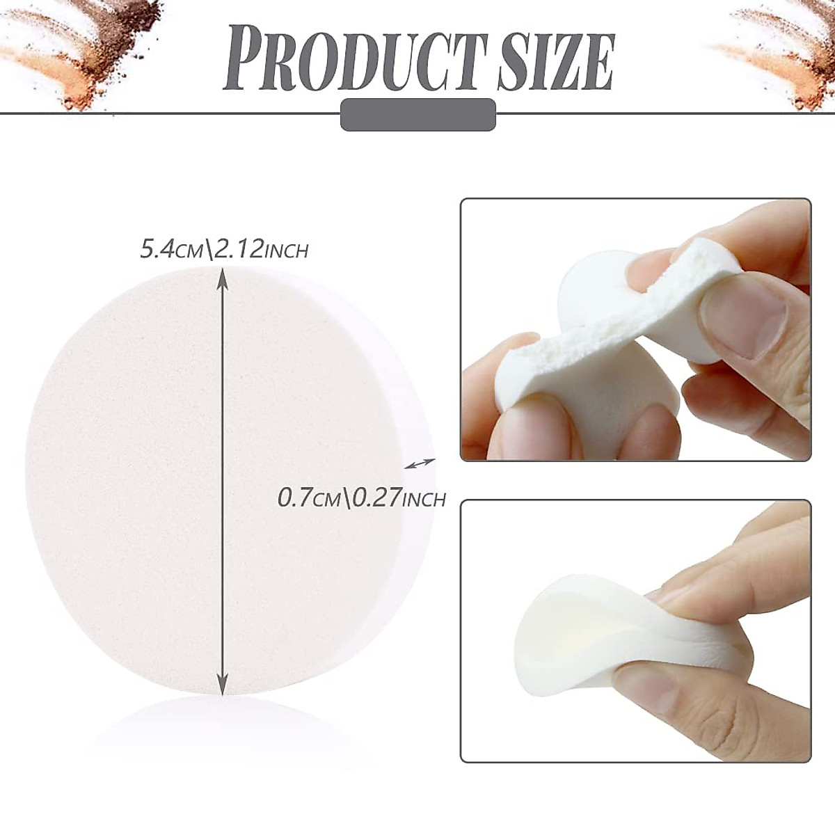 Vmiapxo 48 Pieces White Makeup Sponge, Cosmetic Sponge Round Foam Pad, Compact Facial Powder Puff, Beauty Makeup Foundation Powder Blender for All Skin Types Wet and Dry Dual Use