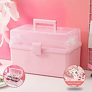 YS0911 For Creative Pink Plastic Storage Box With Handle Multi Layers Kids Children Hair Accessories Container Bin Portable Multipurpose Jewelry Art Crafts Organizer Kids Hair Container