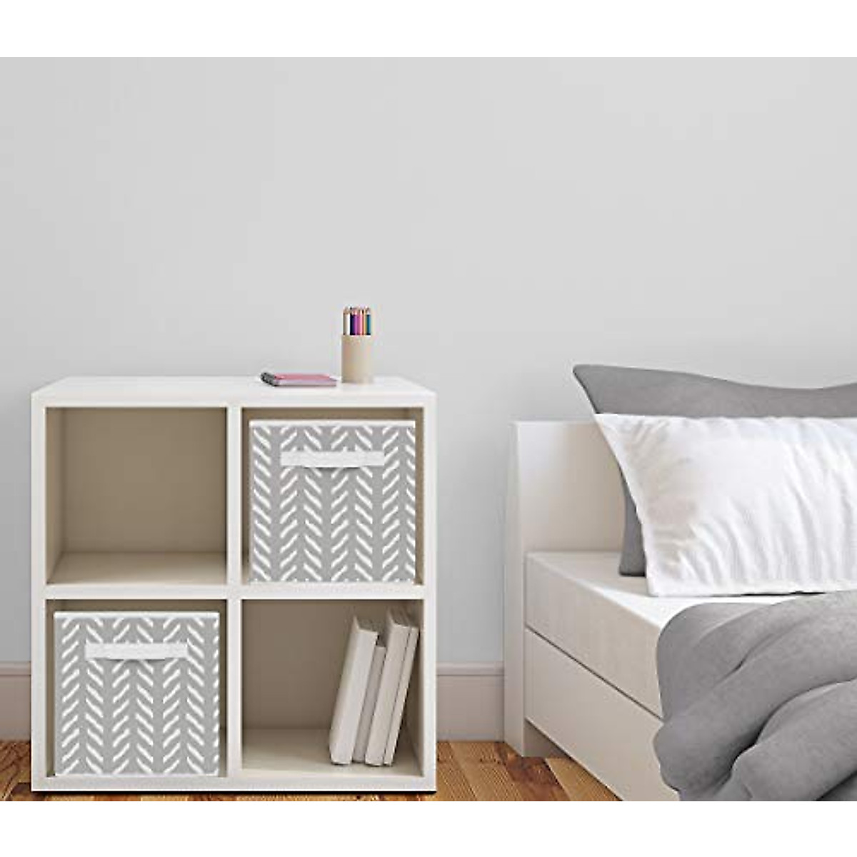 Sweet Jojo Designs Grey and White Boho Herringbone Arrow Unisex Boy or Girl Foldable Fabric Storage Cube Bins Boxes Organizer Toys Kids Baby Childrens for Gray Woodland Forest Friends Collection