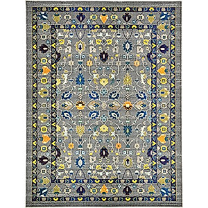Unique Loom Medici Collection Floral Traditional Vibrant Colors Gray Area Rug (9' 0 x 12' 0)