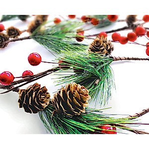 OLYPHAN Holiday Garland Red Berry Garlands Thanksgiving Table Decor, Christmas Fireplace Decoration Banister for Winter Holidays/Artificial Burgundy Berries for Indoor/Outdoor Xmas 6 Feet Long (6Ft)