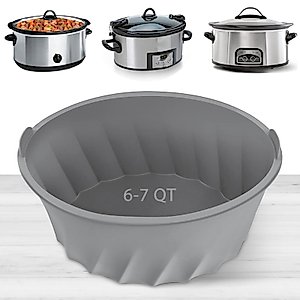 WESIDUNMU Oval-shaped Silicone Slow Cooker Divider Liner Fits 6-7 Quarts | Food-grade Material | Reusable | Extend the Lifespan of Your Inner Bowl | Prevent Food from Sticking to the Pot，Grey