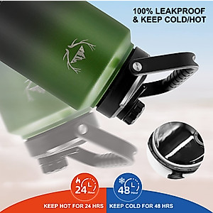 NATURE PIONEOR 64/128OZ Vacuum Insulated Water Bottle Set with Carrying Holder, 18/8 Food Grade Stainless Steel One Gallon Jug, Beer Growler with Carrier Pouch for Outdoor Camping