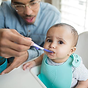Dr. Brown's Baby Bib with Adjustable Collar and Fox Design, 100% Silicone & Waterproof, Teal/Purple, 2-Pack