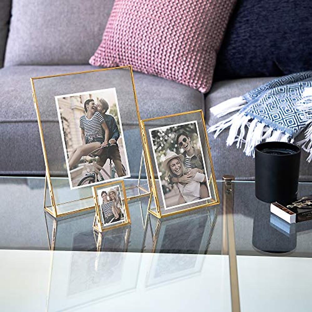 Isaac Jacobs 2x3, Antique Gold, Vintage Style Brass and Glass, Floating Photo Frame, Metal, (Vertical), with Locket Closure and Angled Base, for Pictures, Art, Mementos, Keepsakes (2x3, Antique Gold)