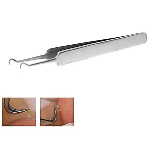 BEUKING Acne Blemish Blackhead Comedone Stainless Steel Nipper Blemish Extractor Tool for Remove Blackhead Acne Whitehead Pimple Bend Curved Tweezers, Silver