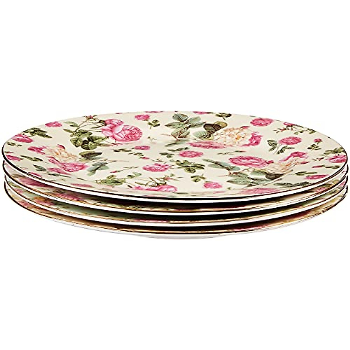 Gracie China Rose Chintz Porcelain 8-Inch Dessert Plate Set of 4, Assorted Four Designs