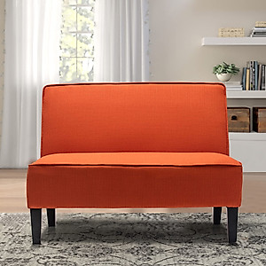 Yongqiang Small Loveseat Sofa for Living Room Bedroom Dining Room Fabric Settee Mini Couch Upholstered Armless Banquette Bench Orange