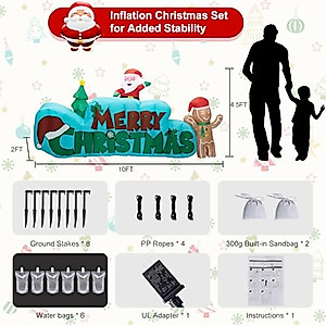 10 FT Christmas Inflatable Decoration - Merry Christmas Banner with Santa Gingerbread Man Tree, Blow Up Outdoor Yard Christmas Inflatables with 8 LED Lights for Party Holiday Lawn Winter Decor(1 Pack)