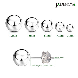 JADENOVA 925 Sterling Silver Earrings Silver Studs Ball Earrings for Women (10mm, 1 Pair)
