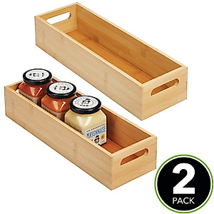 mDesign Slim Bamboo Kitchen Cabinet & Fridge Drawer Organizer Tray - Storage Bin for Cutlery, Serving Spoons, Cooking Utensils, Gadgets - 4.6" Wide - Natural Wood Finish