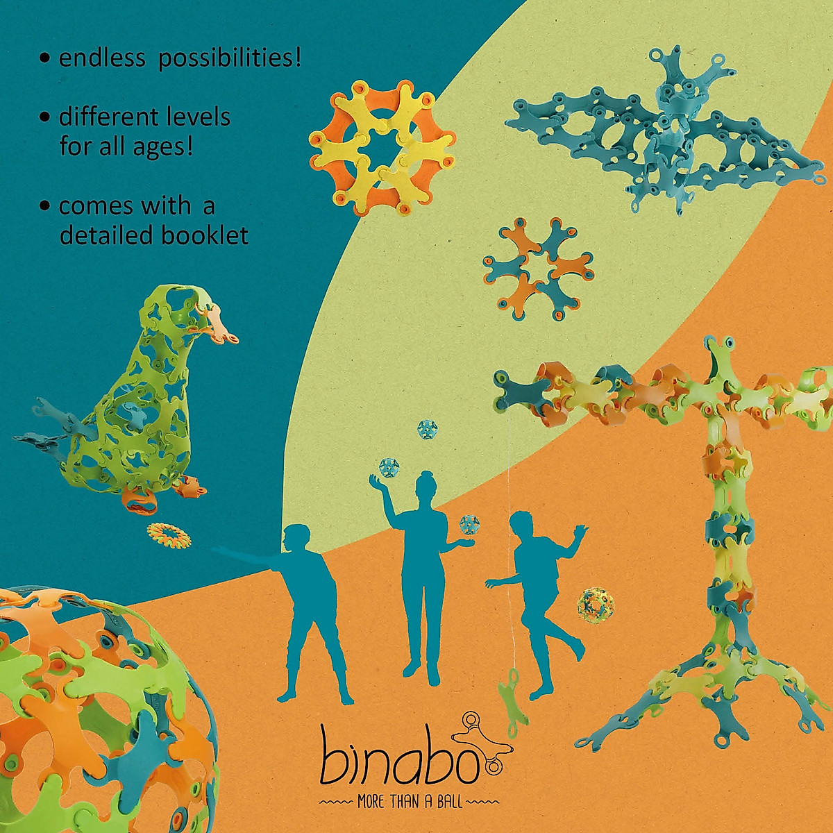 BINABO Construction Toy - Open-Ended, Easy Connections, Create Anything! - Made from 100% Plant-Based Bioplastic (60 Pieces)