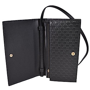 Gucci Women's Leather Micro GG Guccissima Mini Crossbody Wallet Bag Purse (Black)