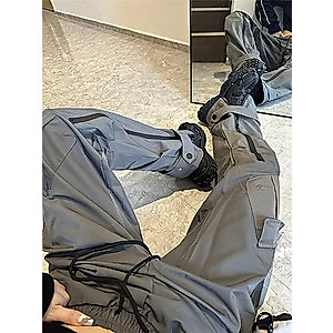 Zempertoopa Cargo Pants Women Low Waist Y2k Wide Leg Parachute Pants Casual Baggy Combat Military Trousers with Pockets Streetwear (C-Gray Elastic Waist, XL)