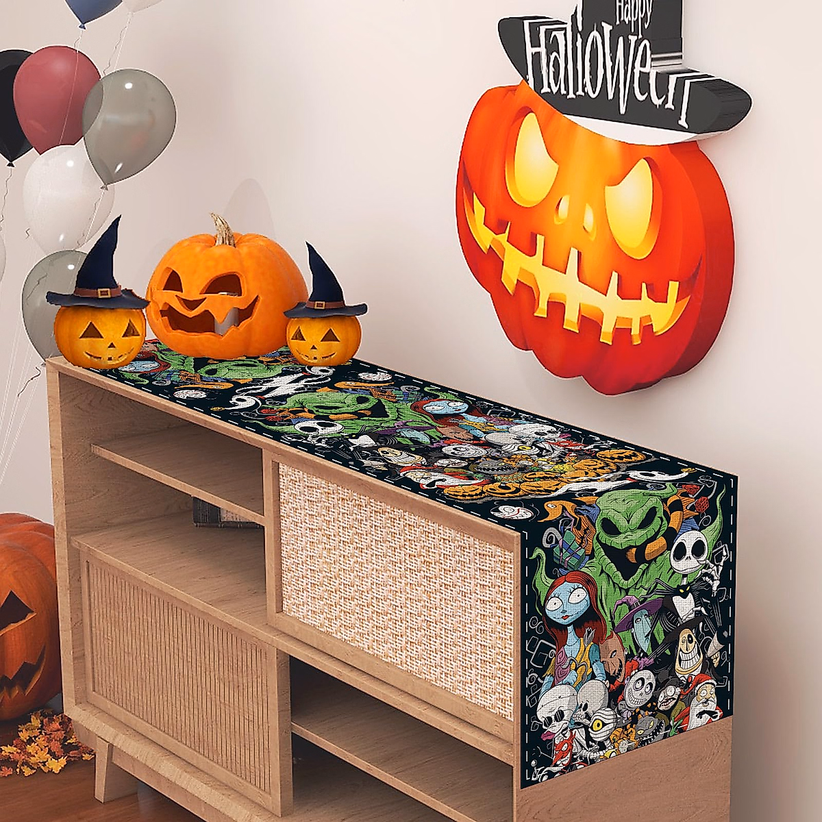 Linen Nightmare Before Christmas Halloween Table Runner Jack Skellington Jack and Sally Decorations and Supplies for Home Kitchen Dining Room Table