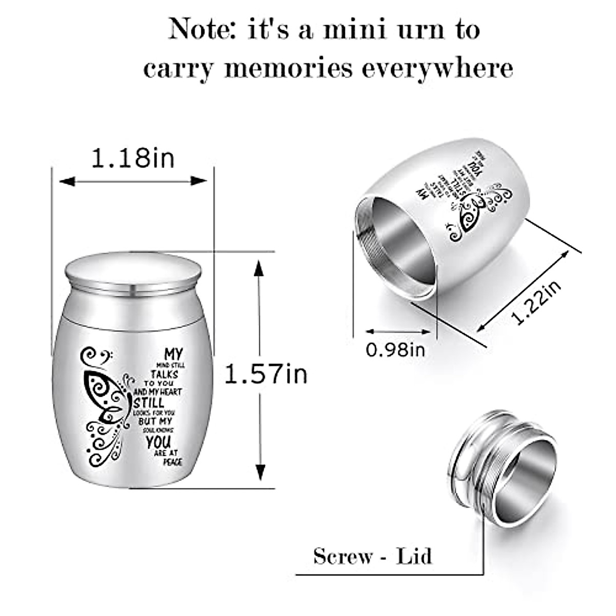 1.57 Inches Small Keepsake Urn for Human Ashes Butterfly Mini Urn Stainless Steel Ashes Holder Small Ash Urn