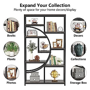 Tribesigns Bookshelf Industrial 5 Tier Etagere Bookcase, Freestanding Tall Bookshelves Display Shelf Storage Organizer with 9-Open Storage Shelf for Living Room, Bedroom (Rustic Gray and Black)