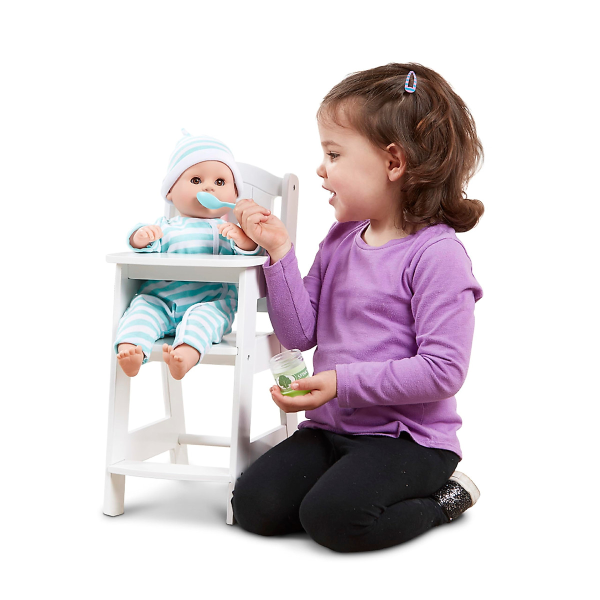 Melissa & Doug Mine to Love Wooden Play High Chair for Dolls, -Stuffed Animals - White (18H x 8W x 11D Assembled)