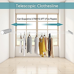 Estink Retractable Clothesline Kit, Plastic Modern Telescopic Retractable Clothesline Clothes Drying Rope Hanger for Indoor Outdoor Home Bathroom Laundry Drying Balcony Supplies (Five