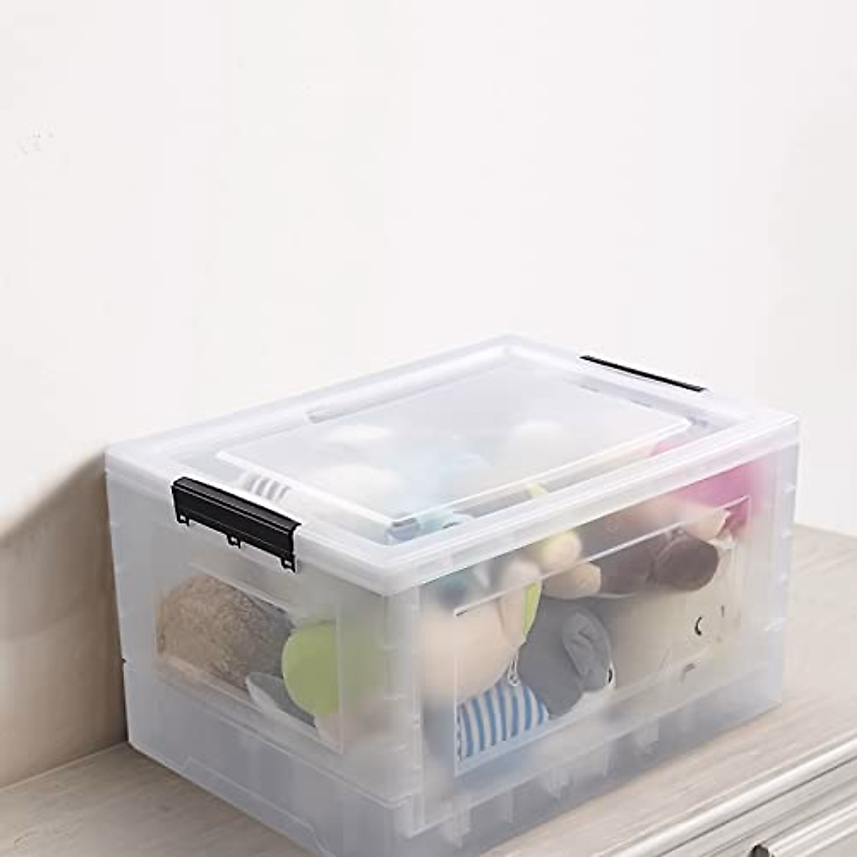 Idomy 30 L Plastic Collapsible Storage Box, Folding Storage Box, Clear, 2-Pack