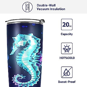 YETTASBIN Crystal Seahorse Tumbler with Straw Lid, 12oz Stainless Steel Tumbler Cup Double Wall Vacuum Insulated Travel Coffee Mug for Hot and Cold Drinks
