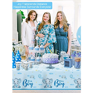 Lopeastar 3Pcs Boy Elephant Baby Shower Decorations Tablecloths, 58 x 108 Inch Large Rectangular Blue It’s a Boy Elephant Baby Shower Table Covers Party Decor for Boys Kids