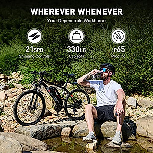 Viribus Electric Bike, 26 inch Electric Mountain Bike for Adults with Throttle, 21 Speed Electric Bicycle, 25 mph E Bike with 48V Removable Battery, Disk Brakes, Adjustable Seat, eBike Men Women