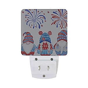 JSTEL 4th July Gnome Night Lights Plug into Wall Decorative Dusk to Dawn,4th July Gnome Night Light Plug in,LED Nightlights for Bedroom Bathroom Kitchen Hallway Stairs