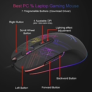 Gaming Keyboard and Mouse - FENIFOX Wired RGB Backlit Keyboard Ergonomic Mechanical Feeling Colorful Led Light Up Keyboard Mouse for PC Windows Mac Gamer PS5 Xbox one