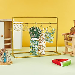 SUPERFINDINGS 1 Set Doll Garment Rack Including 1Pc 6x2.8x4.7inch Doll Clothes Storage Rack Doll Closet and 10Pcs Mini Doll Clothes Hangers Doll Wardrobe Furniture Accessories for Dollhouse Supplies