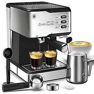 Geek Chef Espresso Machine, Espresso and Cappuccino latte Maker 20 Bar Pump Coffee Machine Compatible with ESE POD capsules filter&Milk Frother Steam Wand, for Home Barista, 950W, 1.5L Water Tank