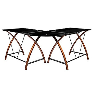 Flash Furniture Jude Black Glass L-Shape Corner Computer Desk with Pull-Out Keyboard Tray