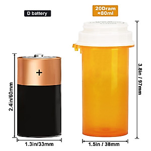 Prescription Reversible Thumb Tab Vials, Medicine Container, Pill Bottle, Prescription Pharmacy Vials Reversible Cap with Animal Pet Resistant (not Child Resistant) Open (20 Dram, 12pcs)