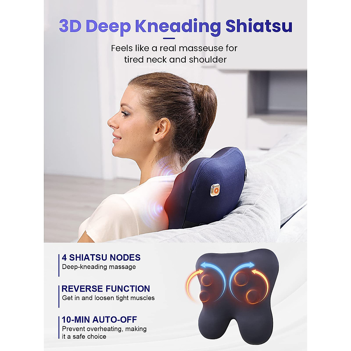 BOB AND BRAD Back Massager with Heat, Cordless Shiatsu Massagers for Neck and Back, Neck and Shoulder Massager, 3D Kneading Massage Pillow for Muscle Pain Relief, Relaxation Gifts for Women Men