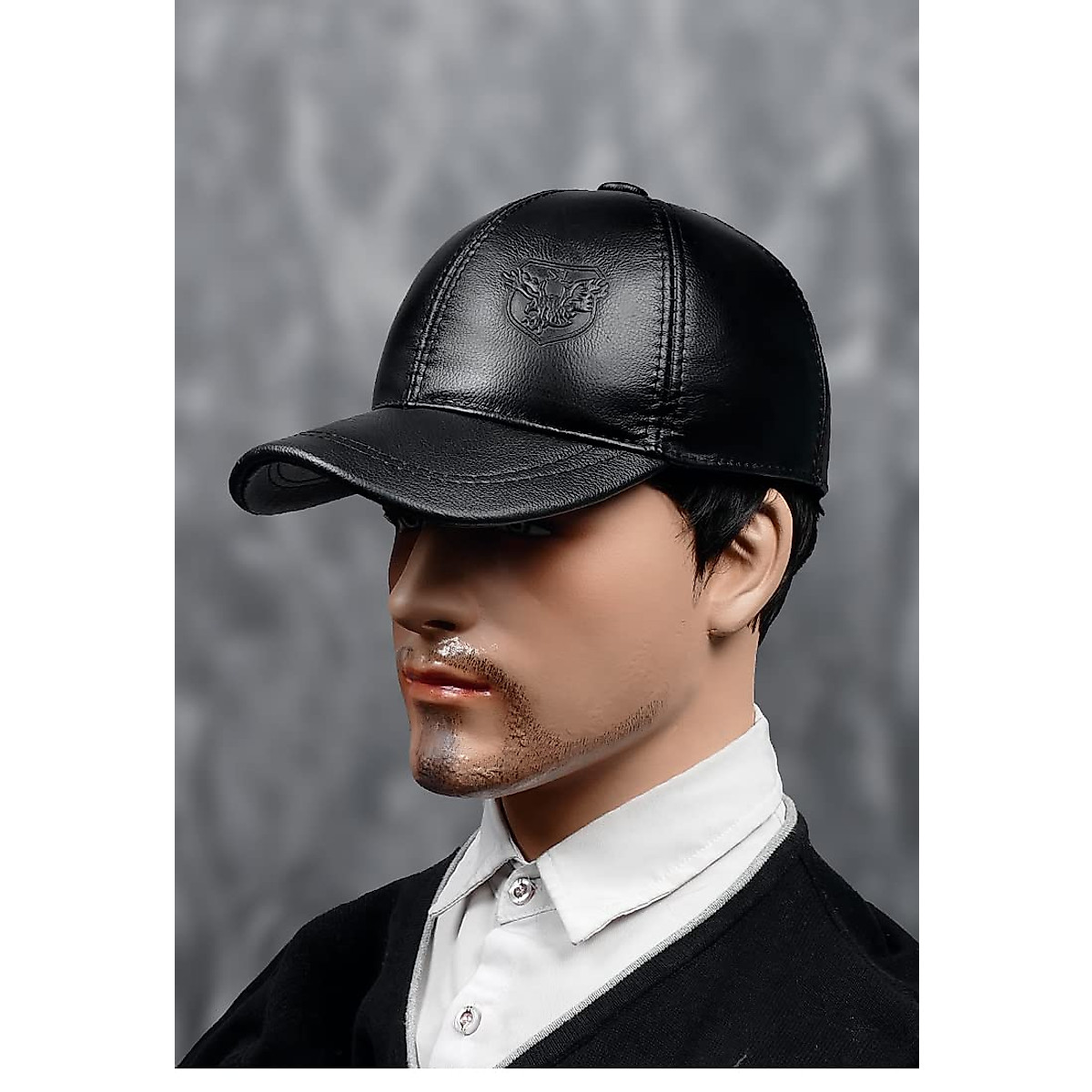 Winter Baseball Cap Retro Adjustable Hats, 100% Genuine Cowhide Leather Casual Warm Ear Protection, Unisex Outdoor Driving (Black)