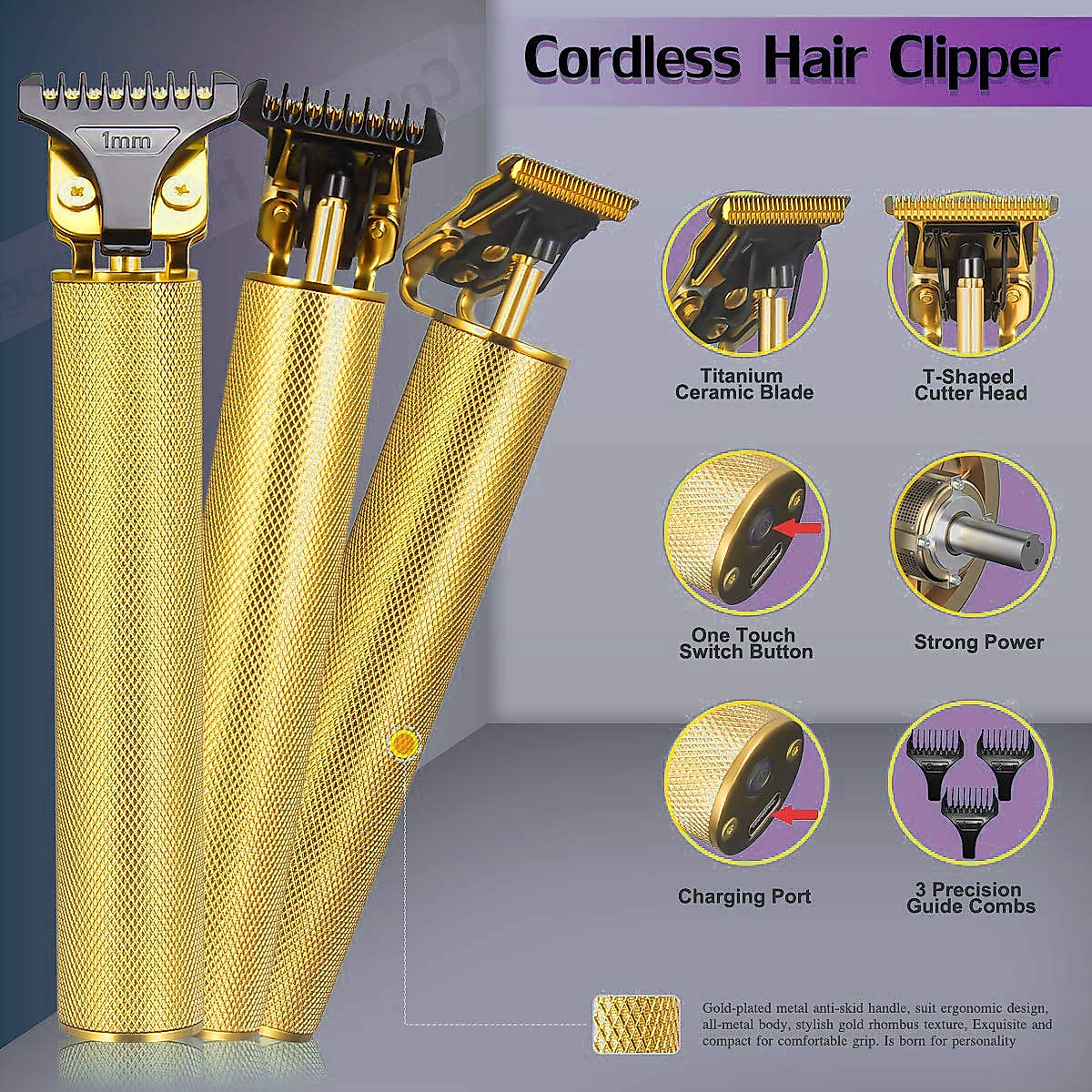 USB Hair Clippers for Men, Electric Hair Trimmer Waterproof Profession Portable Cordless Rechargeable T-Blade Hair Grooming Cutting Kit for Detail Beard Shaver Barber Salon Barbershop