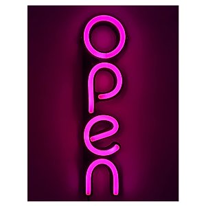 Open Signs for Business,LED Neon Open Sign,16x6 inch Lighted Sign for Restaurants Offices Retail Shops Window Storefronts,12V/1A Power Supply,with ON/OFF Switch (Vertical Rose Red)