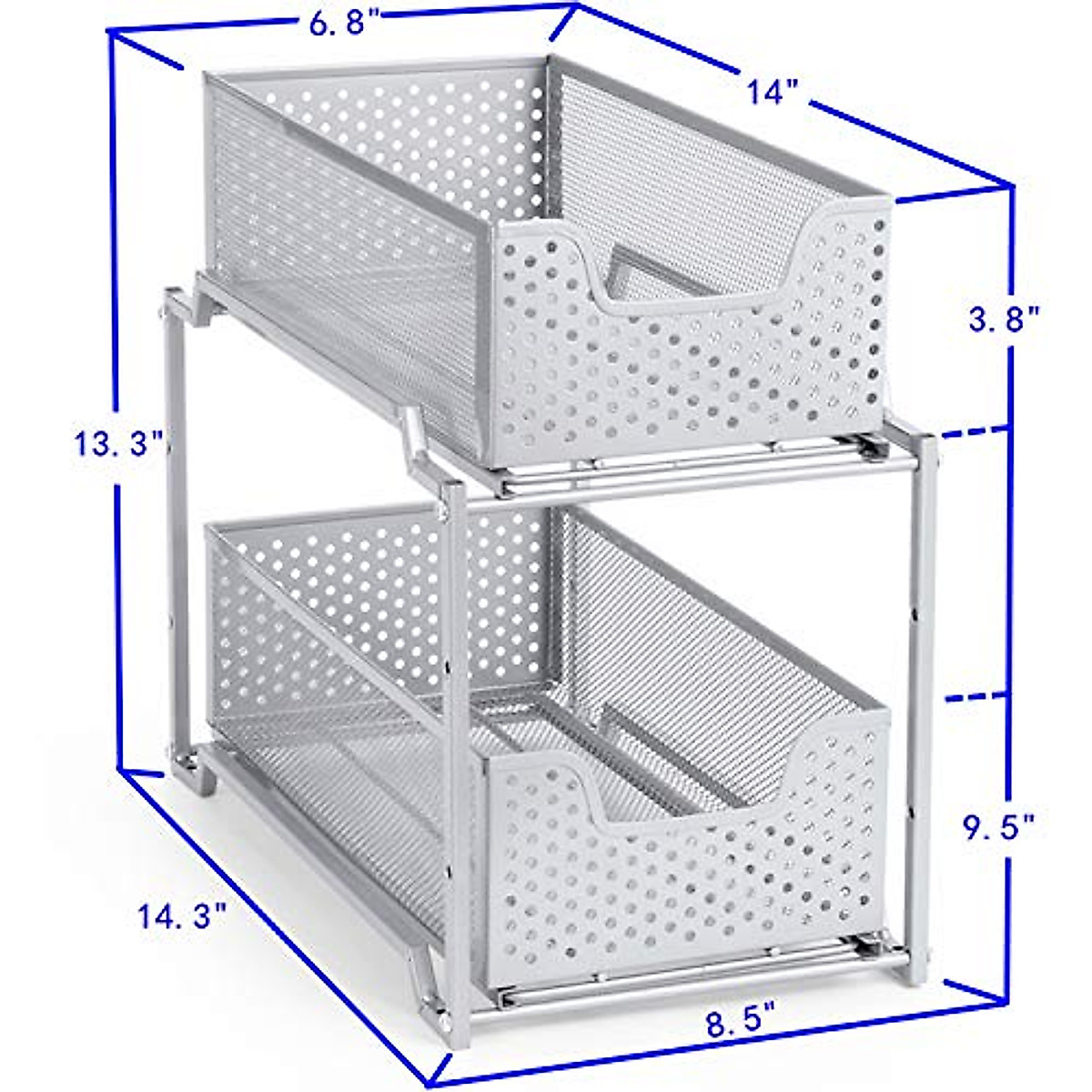 Bextsware Auledio Stackable 2 Tier Under Sink Cabinet Organizer with Sliding Storage Drawer, Silver