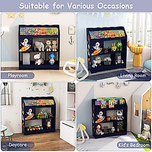 Costzon Kids Bookshelf and Toy Storage Organizer, Multifunctional Children’s Bookcase with 3 Tier Montessori Shelf, Toddler Book and Toy Storage Cabinet for Playroom, Bedroom, Nusery (Blue Space)