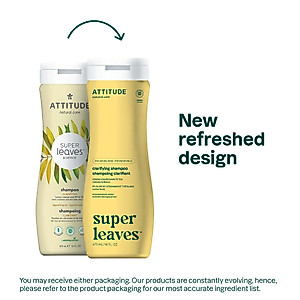 ATTITUDE Clarifying Hair Shampoo, EWG Verified, Restores Shine, Naturally Derived Ingredients, Vegan and Plant Based, Lemon Leaves and White Tea, 16 Fl Oz