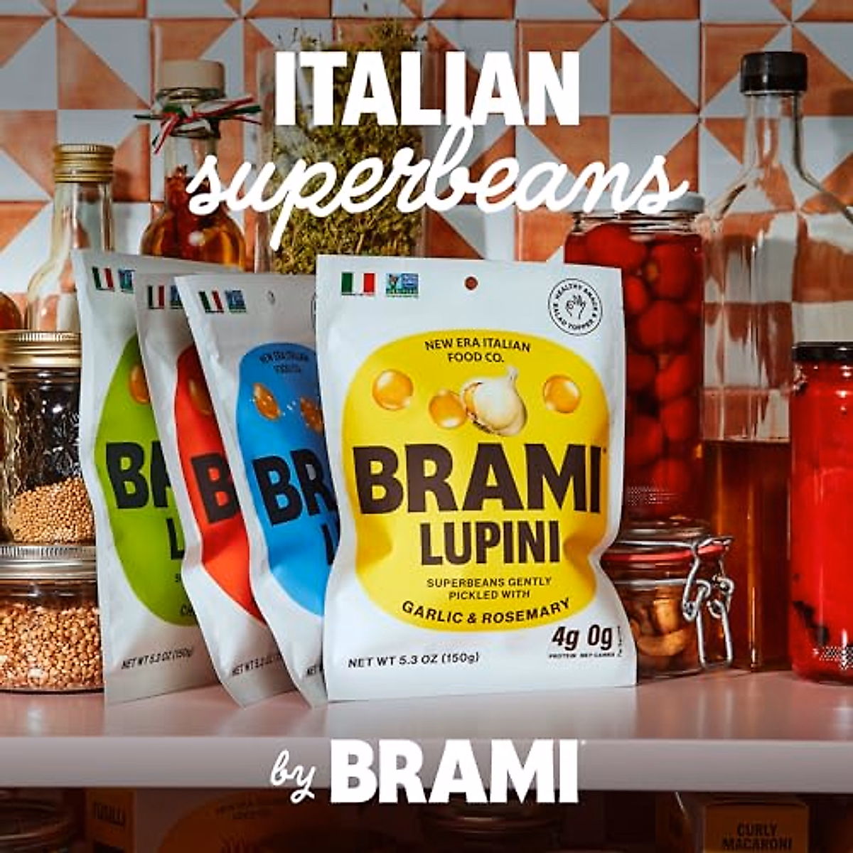 BRAMI Lupini Beans Snack, Sea Salt & Vinegar, 7g Plant Based Protein, 0g Net Carbs, Vegan, Vegetarian, Keto, Mediterranean Diet, Non Perishable, 5.3oz