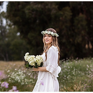 Vividsun Boho Flower Headband Floral Garland Crown Wedding Festival Party Headpiece (small white rose)