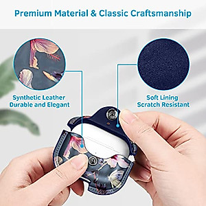 Fintie Protective Case for AirPods 3 (2021), Premium PU Leather Slim Fit Metal Snap Closure Portable Cover Skin with Keychain for AirPods 3rd Generation, Blooming Hibiscus