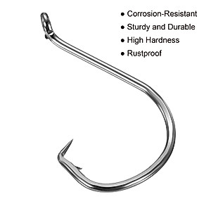 PATIKIL 1# - 8/0# Fishing Circle Hooks Kit, 1 Set Carbon Steel Offset Hook with Barbs for Freshwater Saltwater, Black