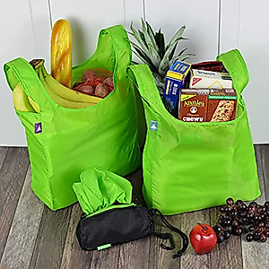 Reusable Grocery Bag - 5 Pack Green Reusable Shopping Bags with Pouch, Compact Travel Shopping Totes, Super Strong Shopping Bags, Foldable & Washable, Lightweight Ripstop Nylon for Groceries and Produce